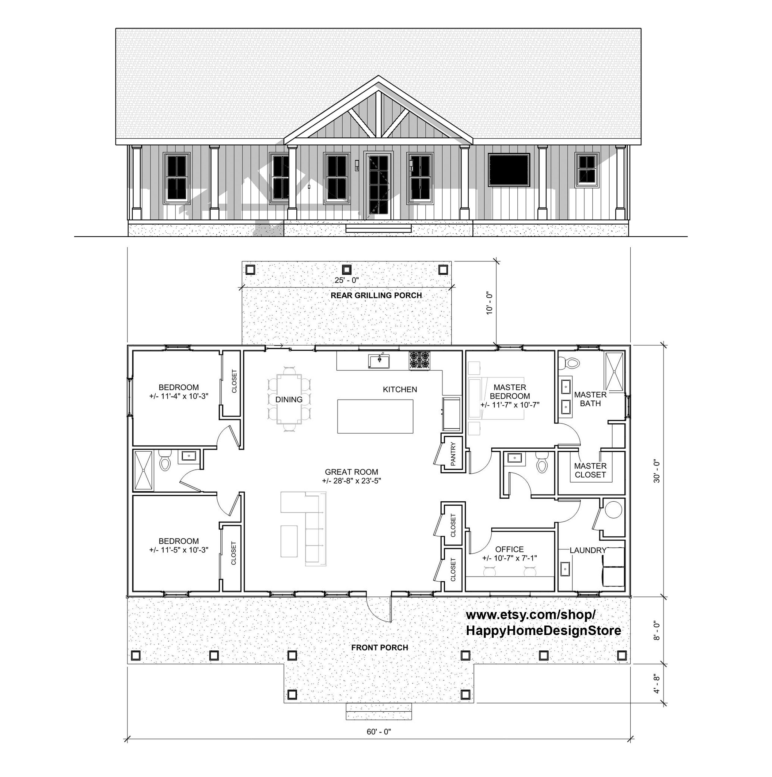 Homestead 3 Bed 2.5 Bath (60'x30') 1800 SF Custom House Plans and ...