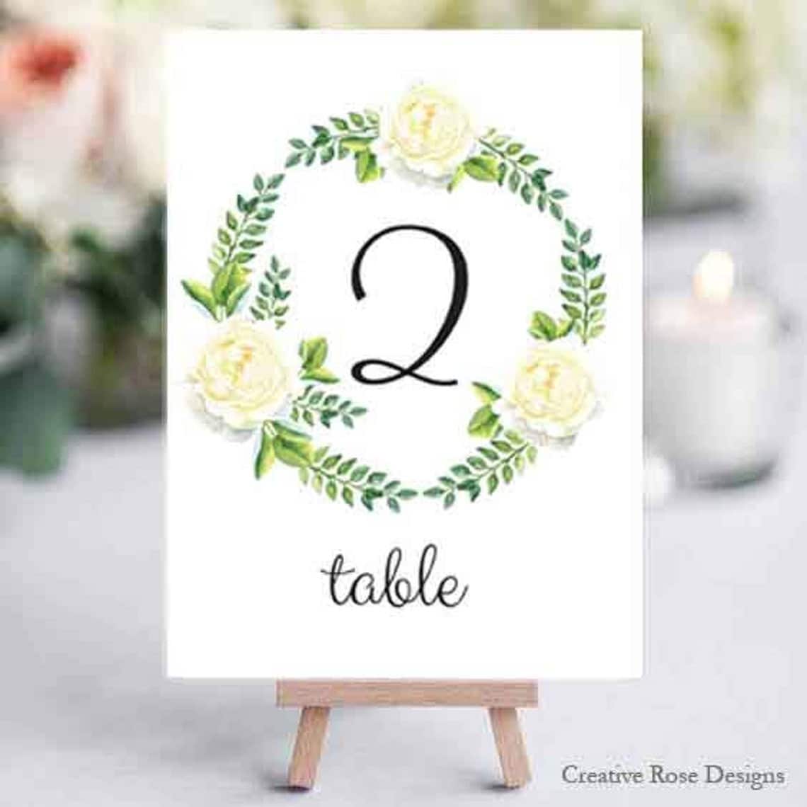 Printable Floral Wreath Garden Rose Table Numbers 1-30, Instant ...