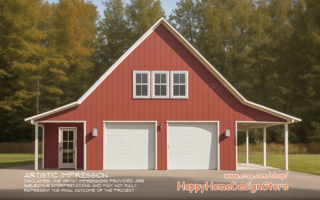 2 Bay Barn Garage Floor Plan, 2 Story Garage and Workshop. 1100 Sq Ft ...