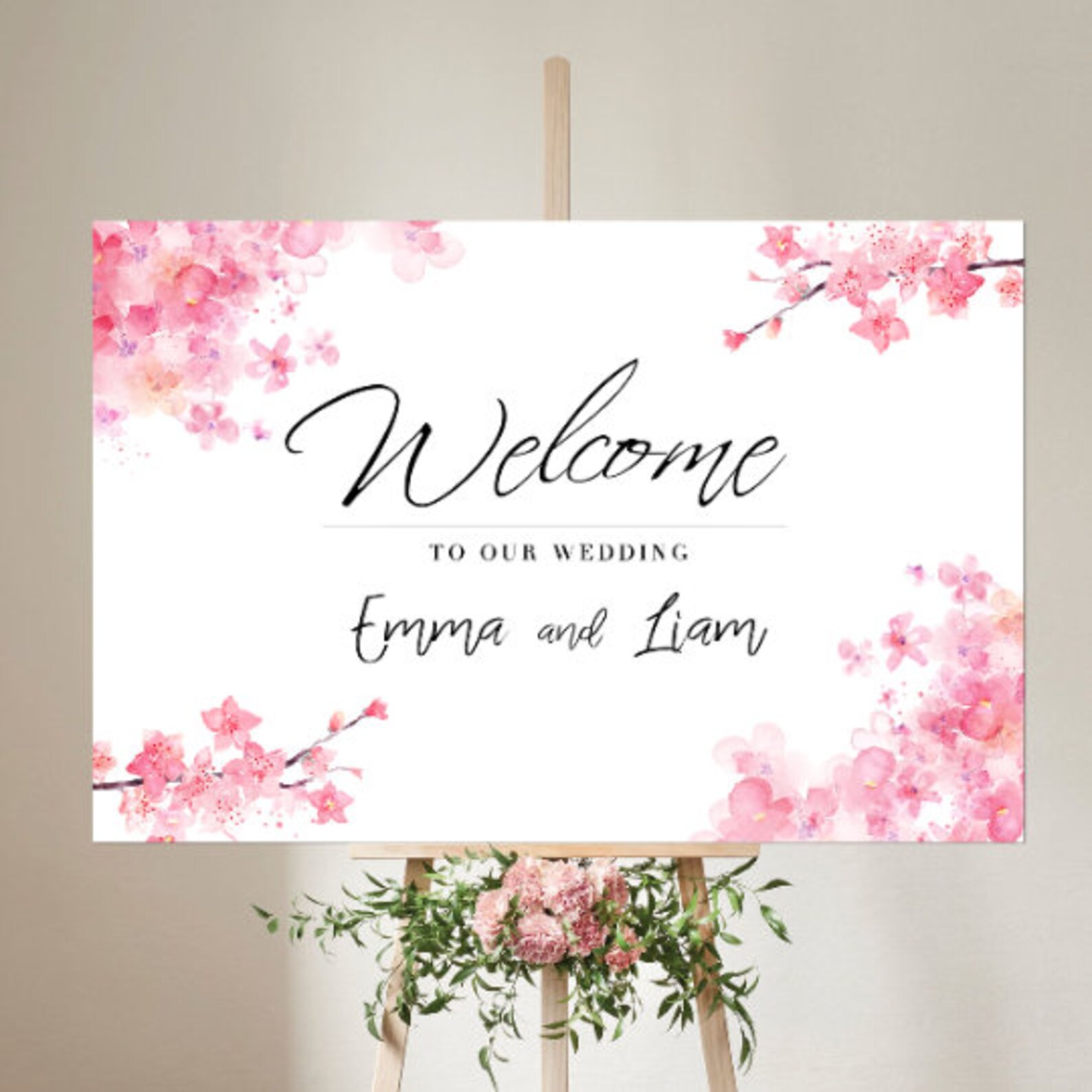 Printable Pink Cherry Blossom Welcome Sign Custom Wedding | Etsy