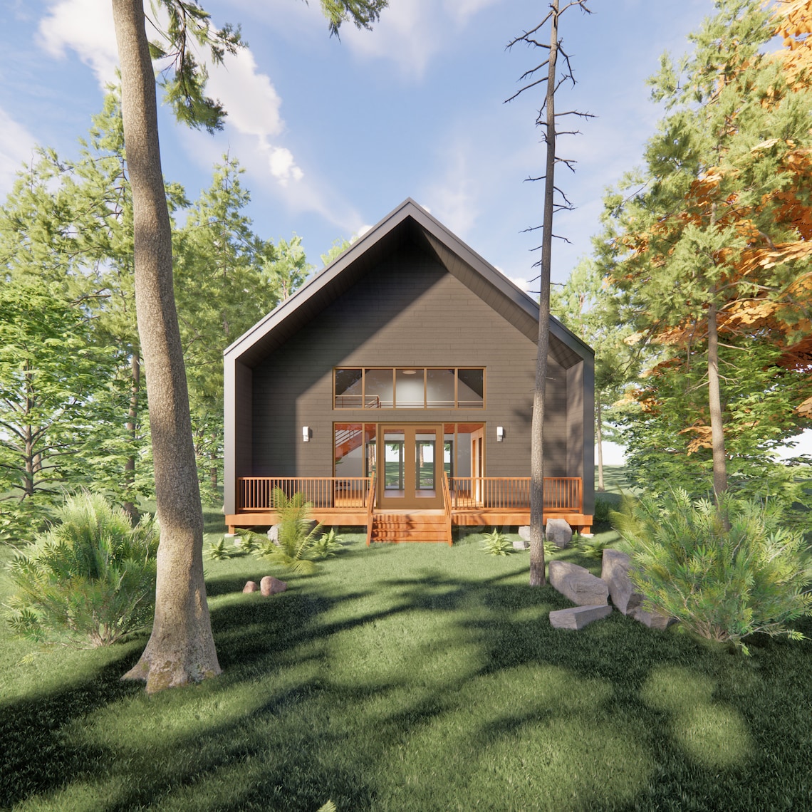 Modern Vacation Cabin Loft 30' X 30' Open Plan Cabin / Design Blueprint ...