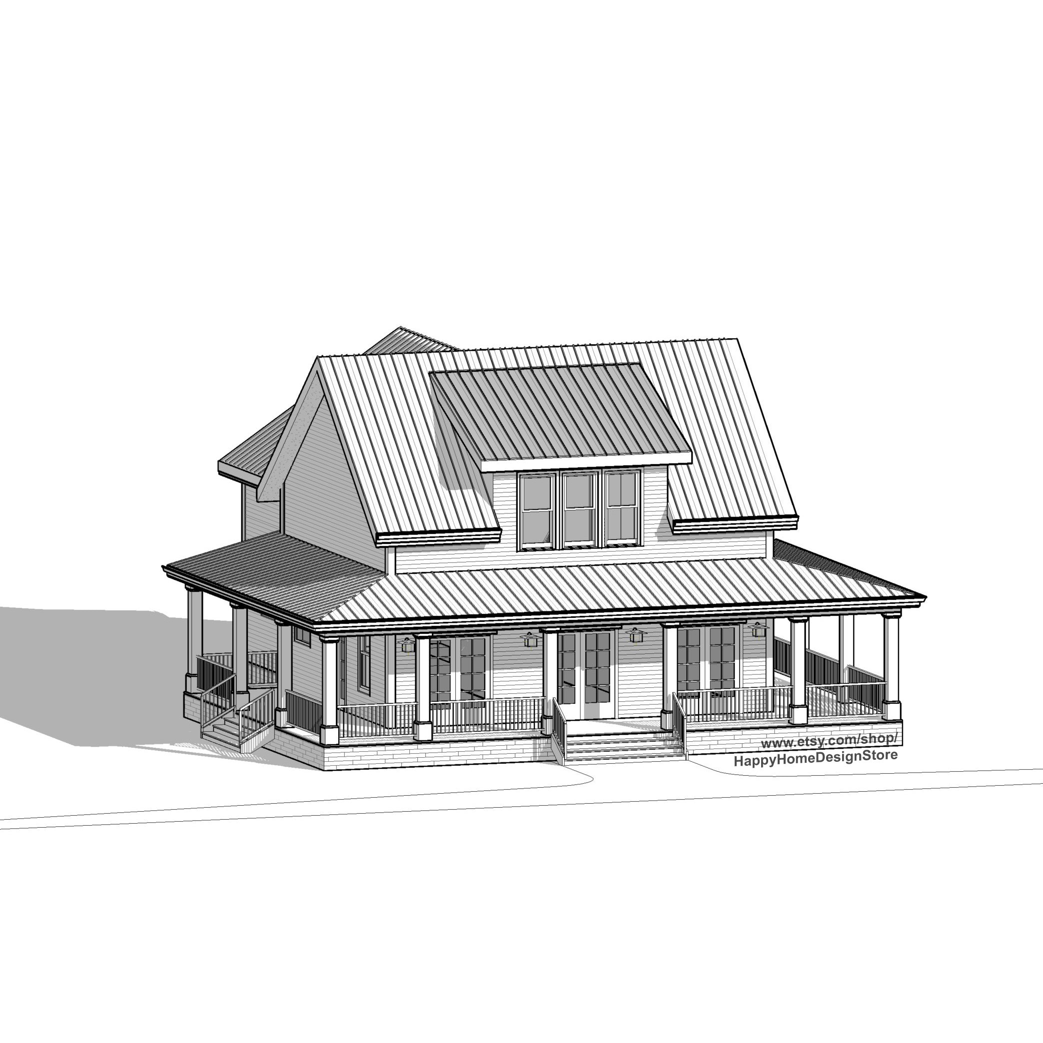 The Cottage Farmhouse Plan 3 Bed 3.5 Bath (51'x48') Custom House Plans ...