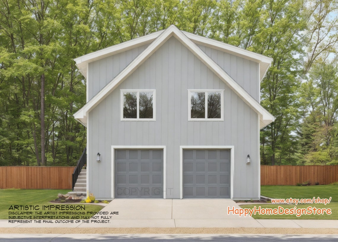 Two Car ADU Garage Loft 28'x28' Architectural Plans - Blueprint Digital ...