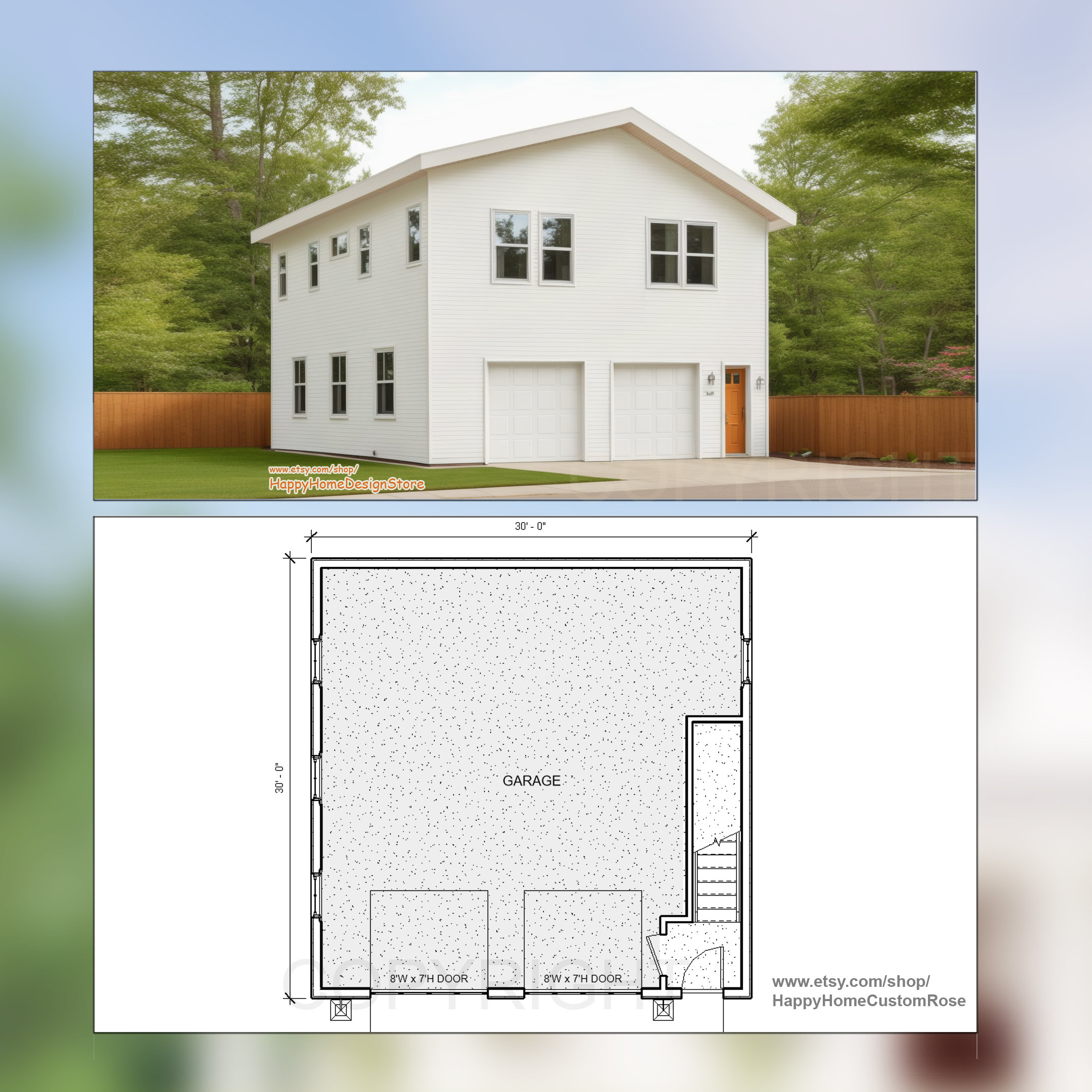 30' X 30' Two Bedroom Garage Apartment - Architectural Plan With Elevations & Materials ...