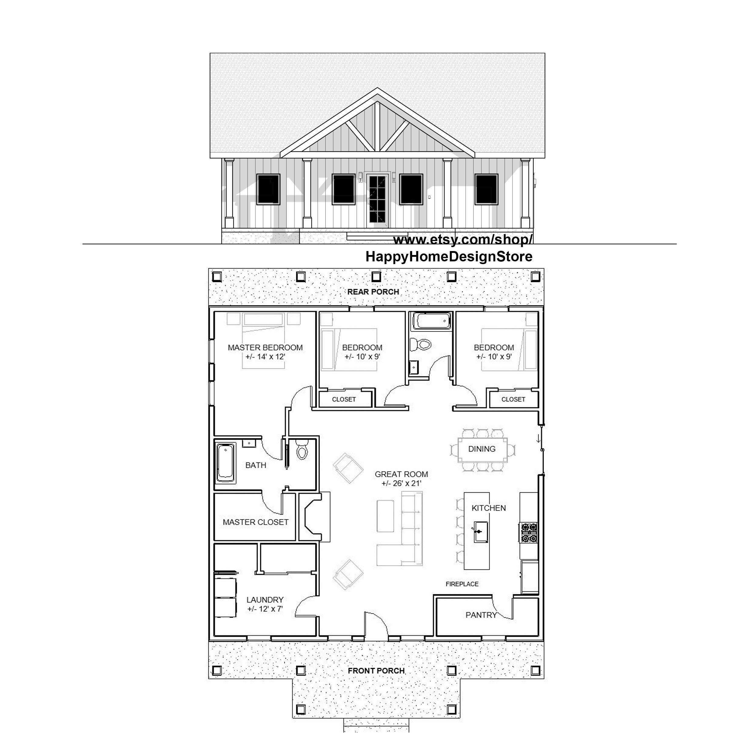 40x40 House Plans 2 Bedroom Rustic Lake Style House Plan 2045: