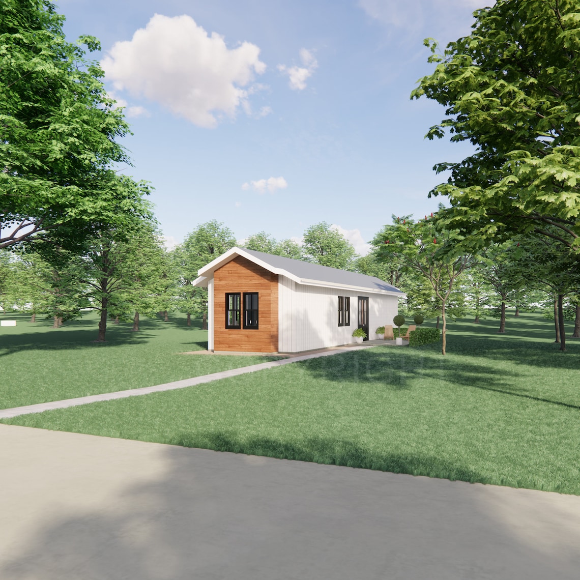 Narrow Pine I Two Level 2 Bed ADU (55x14') Custom House Plans and ...