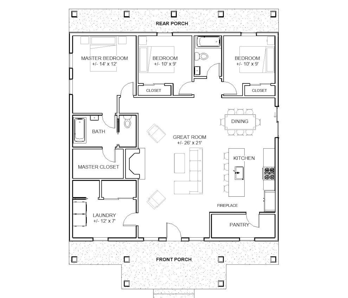 Spacious Cottage 3 Bed 2 Bath (40'x40') Custom House Plans and ...