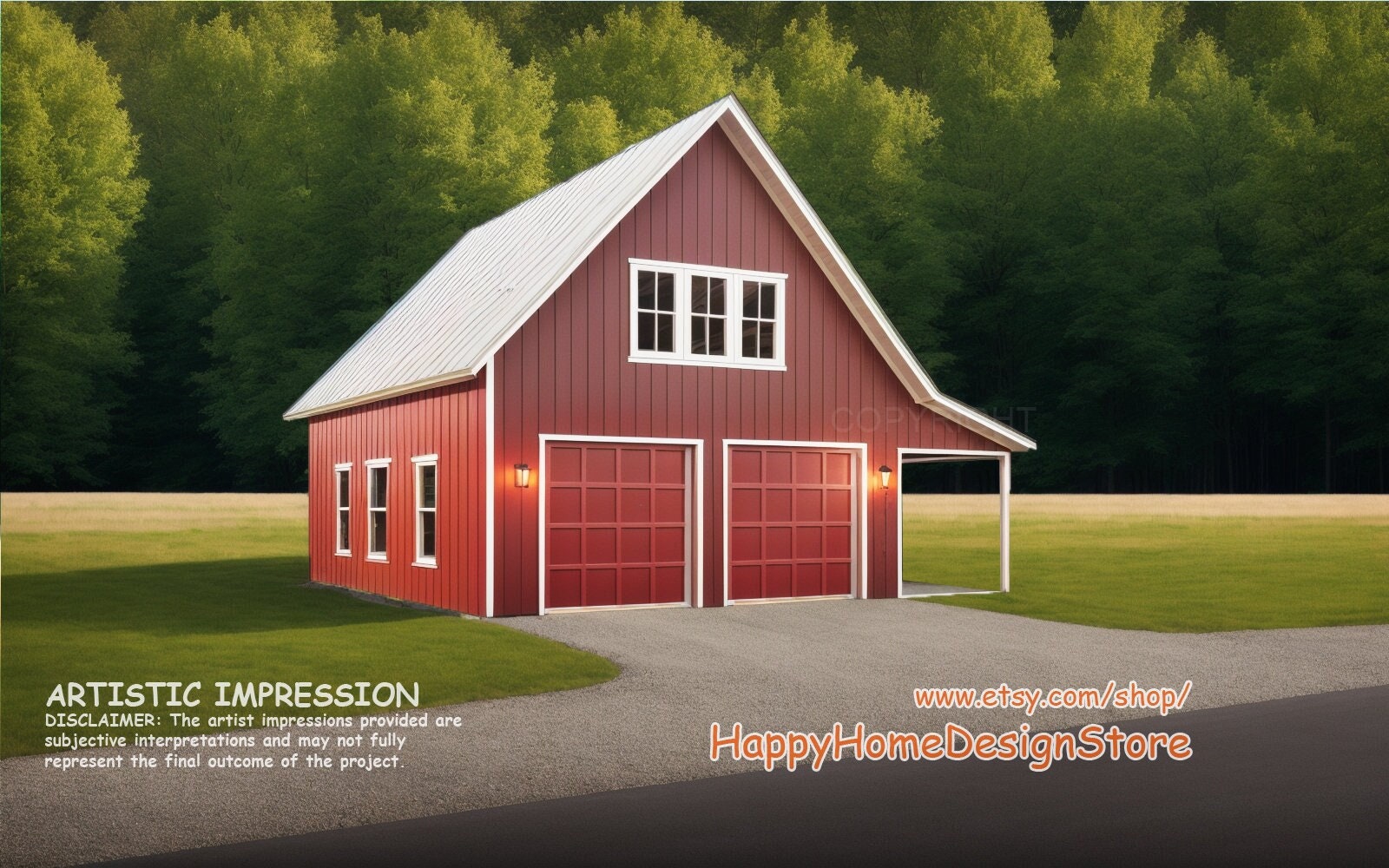 2 Bay Barn Garage Floor Plan, 2 Story Garage and Workshop. 840 Sq Ft. - Etsy