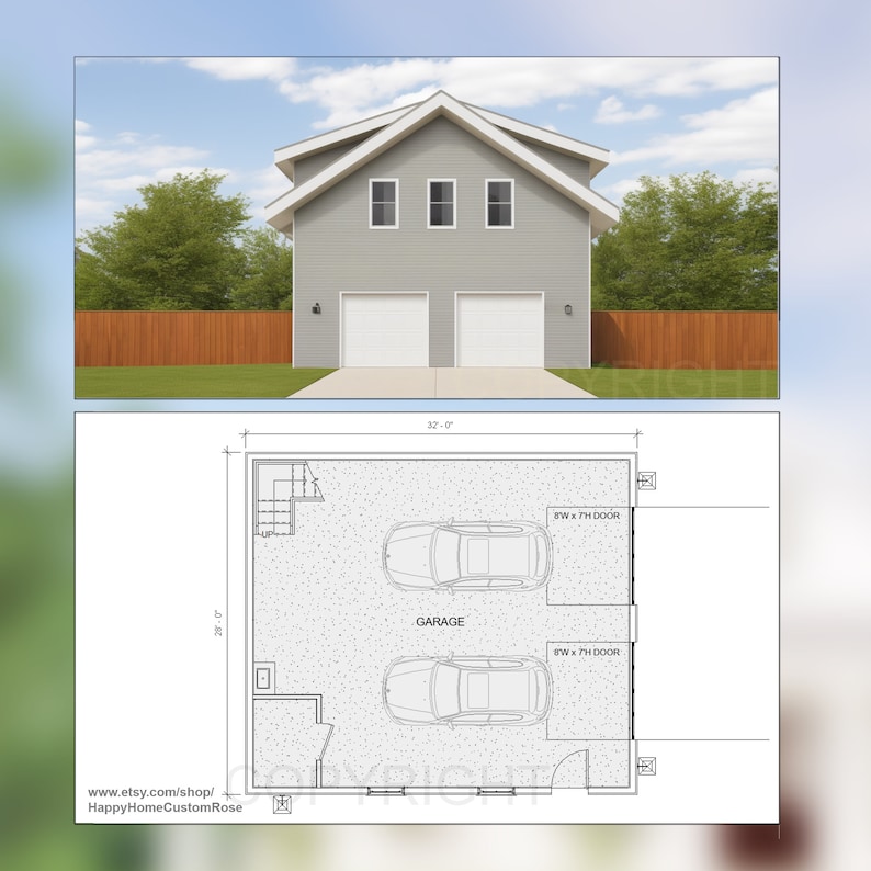 Two Car ADU Garage Apartment 28' X 32' - Architectural Plan With ...