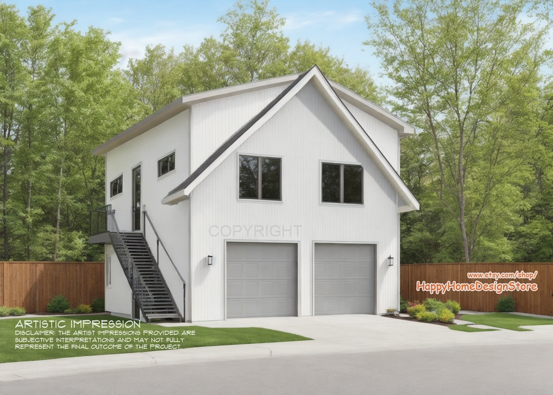 Two Car ADU Garage Loft 28'x28' Architectural Plans - Blueprint Digital ...