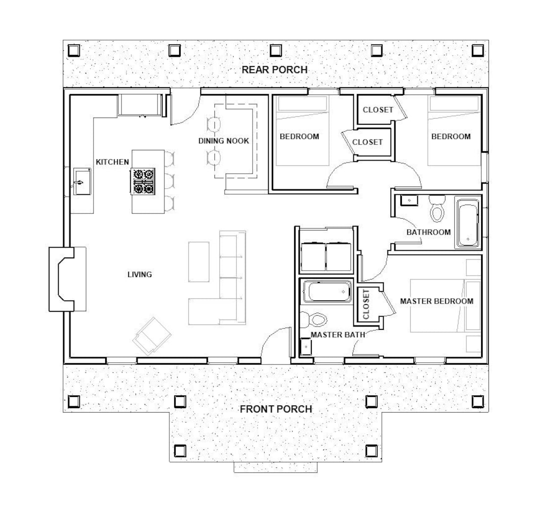 Cottage 3 Bed 2 Bath (40'x26') Custom House Plans and Blueprints - Etsy