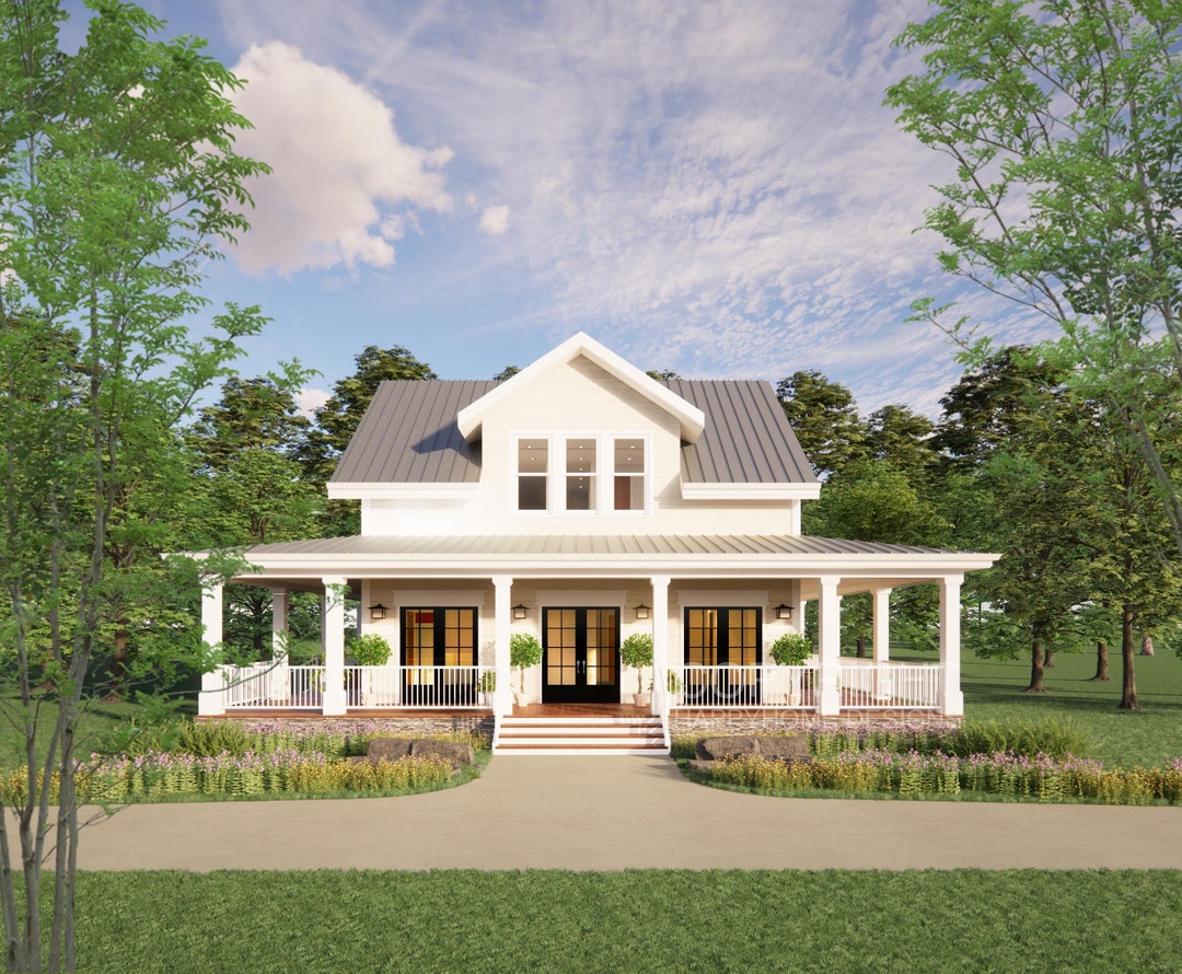 The Cottage Farmhouse Plan 3 Bed 3.5 Bath (51'x48') Custom House Plans ...