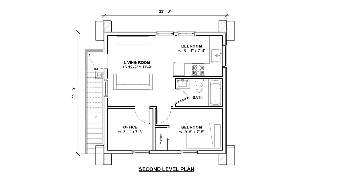 Two Car ADU Garage Loft 22'x22' Architectural Plans - Blueprint Digital ...