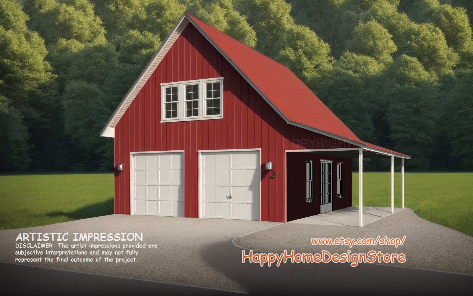 2 Bay Barn Garage Floor Plan, 2 Story Garage and Workshop. 840 Sq Ft ...