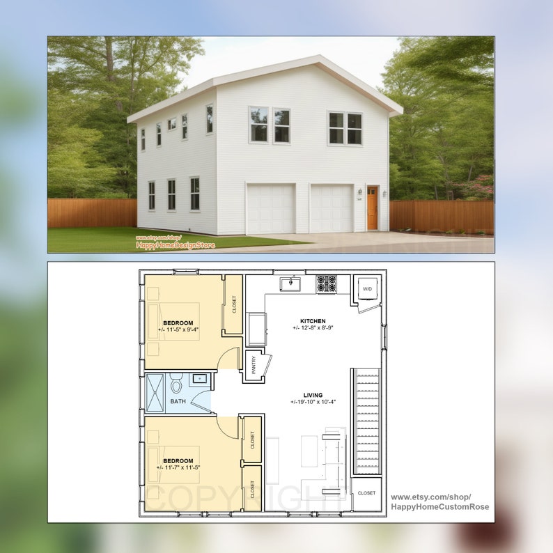 Two Car ADU Garage Apartment 30' X 30' - Architectural Plan With ...