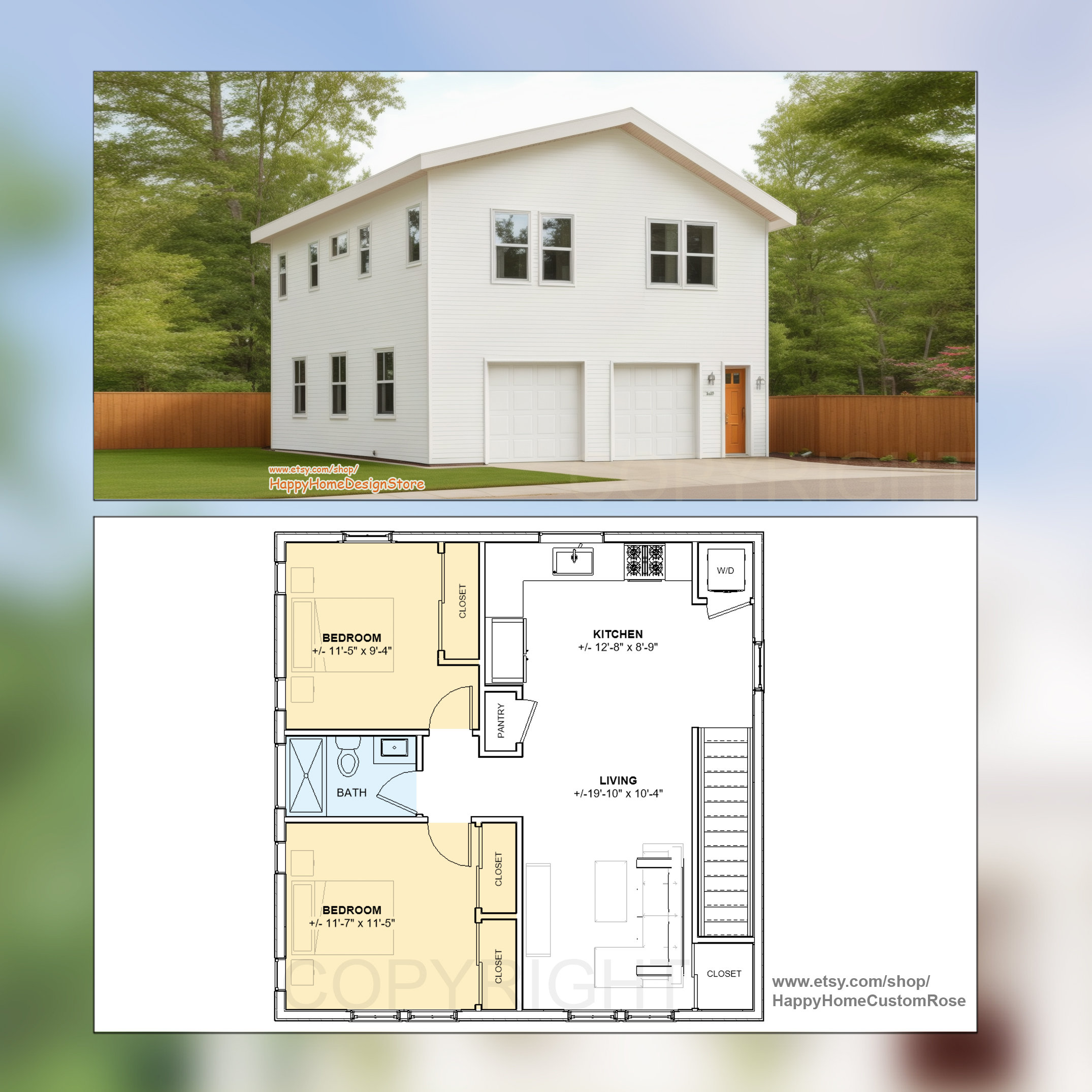 30' X 30' Two Bedroom Garage Apartment - Architectural Plan With ...