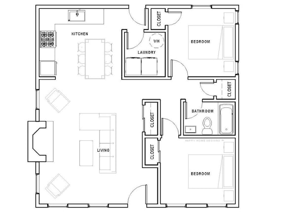 The Cottage 2 Bed 1 Bath 30'x30' Custom House Plans - Etsy