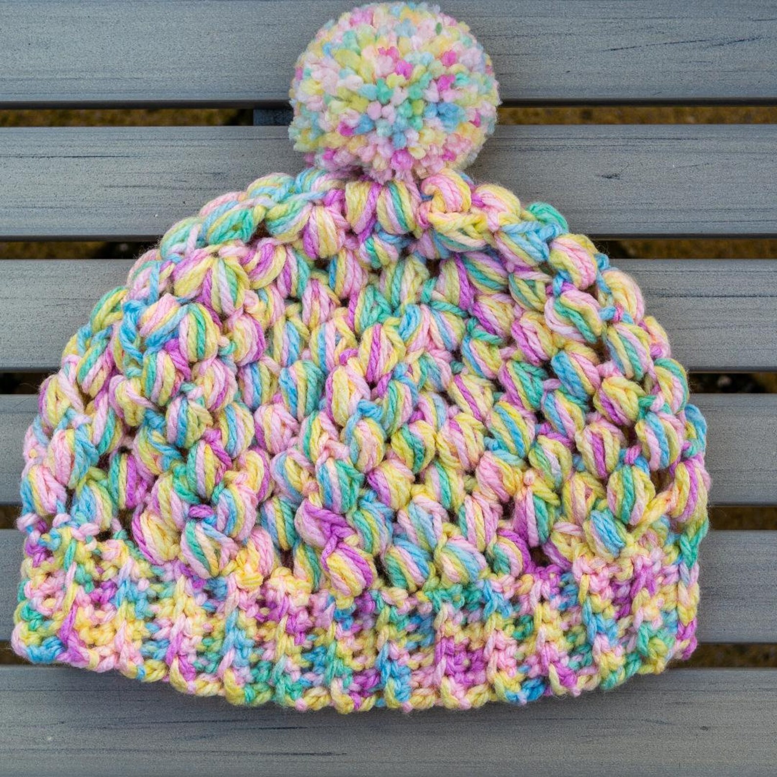 Bobble Hat Multi Coloured Childs Chunky Hat Children's Girls Gift ...