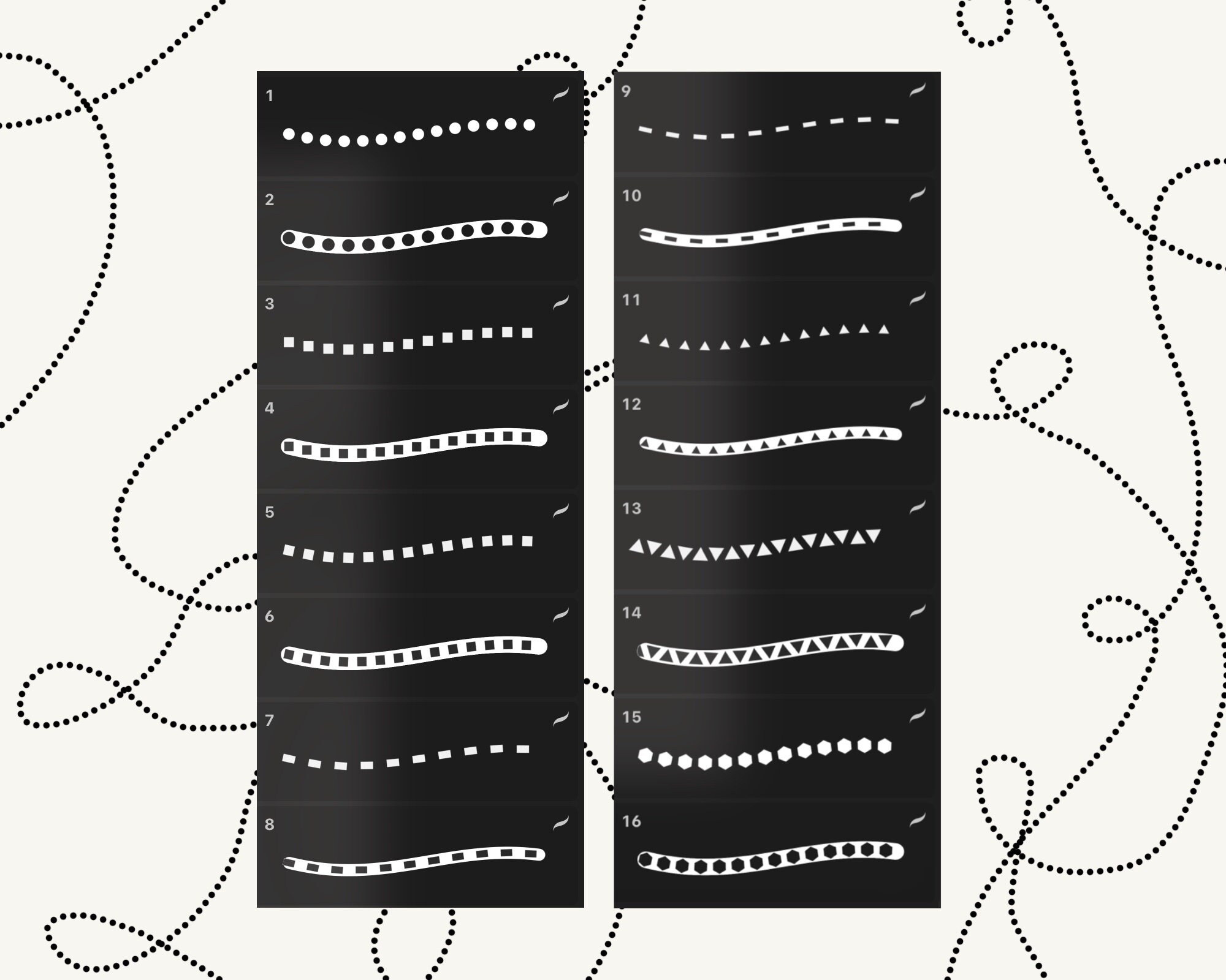 Dots and Dashes Procreate Brushes. Dotted Line Brush. Dashed Line Brush ...