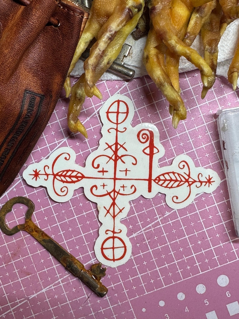 Papa Legba Veve Sticker: Red Voodoo Crossroads Symbol - Hoodoo Altar ...