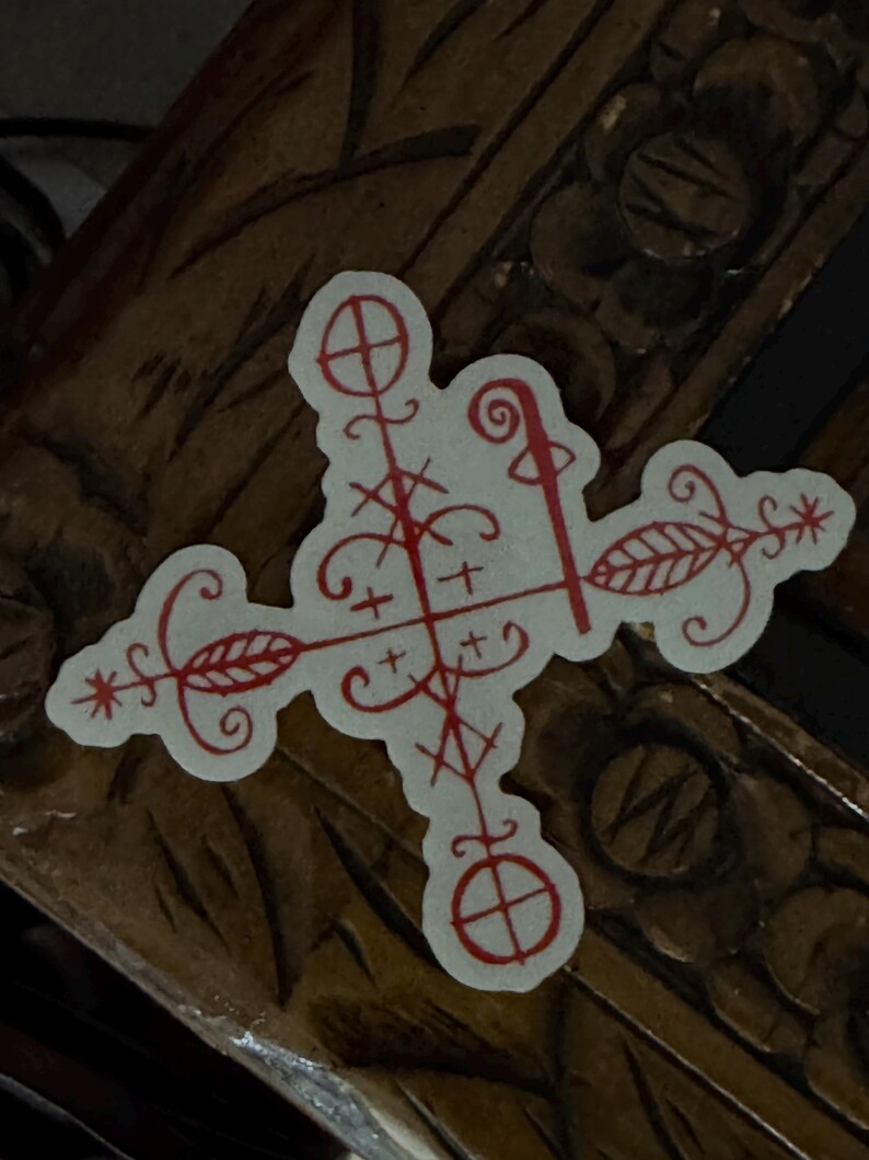 Papa Legba Veve Sticker: Red Voodoo Crossroads Symbol - Hoodoo Altar ...