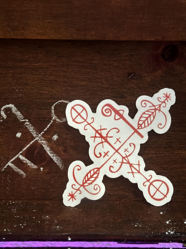 Papa Legba Veve Sticker: Red Voodoo Crossroads Symbol - Hoodoo Altar ...