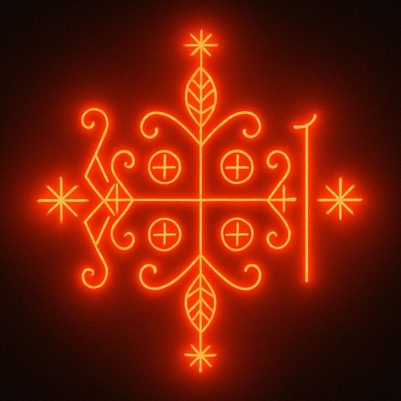 Papa Legba Glowing Veve Print – Vodou Spirit Symbol Art, Illuminated ...