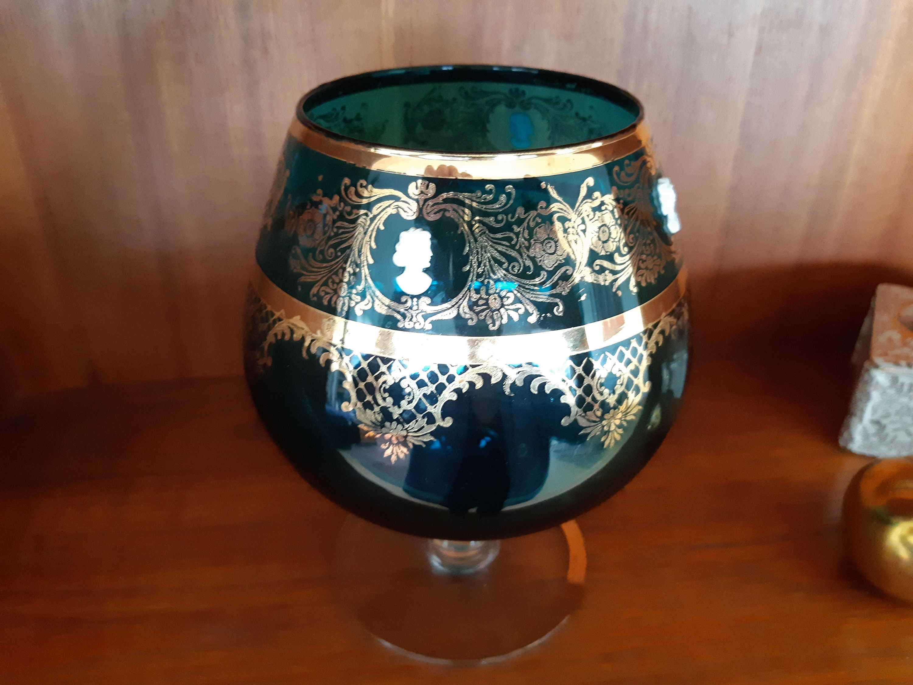 Vase Snifter Shape Capri Blue With Gilt Design and Applied Cameos ...
