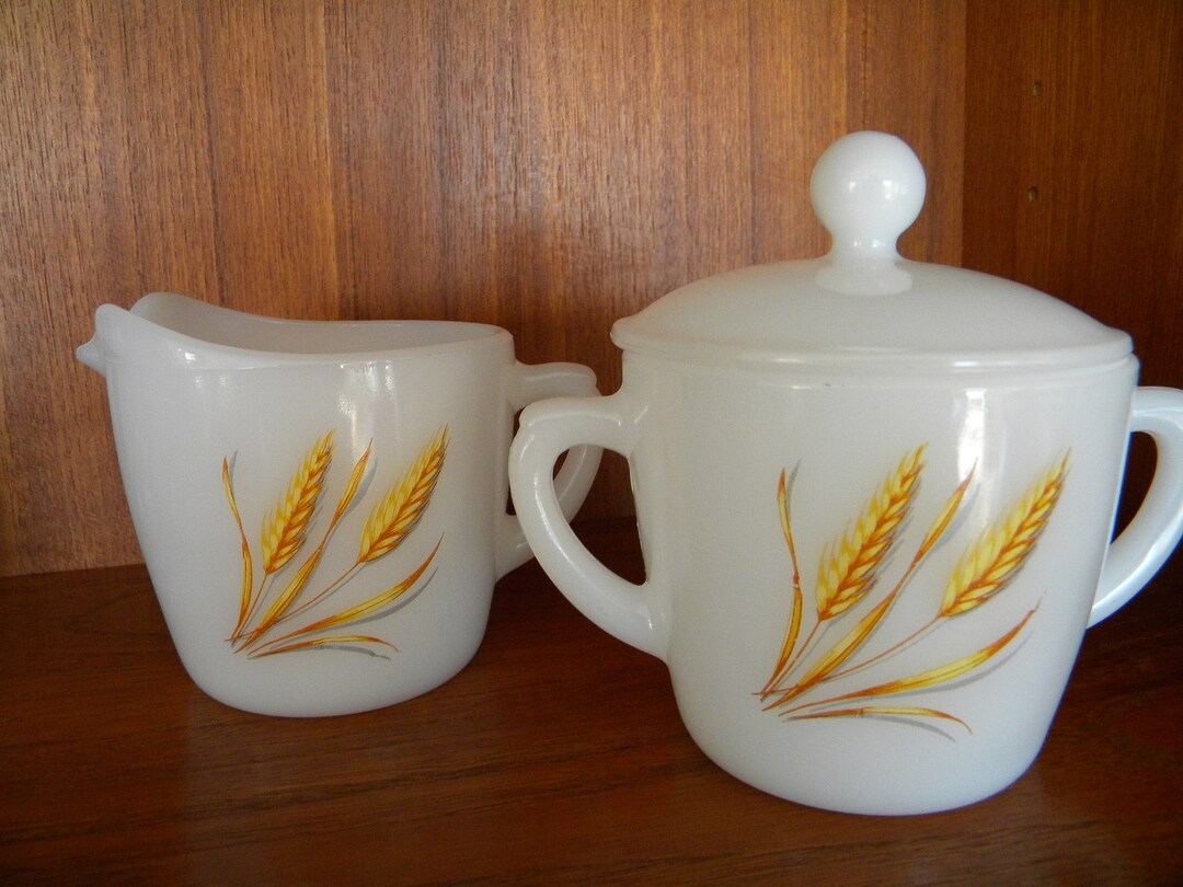 Fire-king Wheat Pattern Cream and Sugar Set Made in USA - Etsy