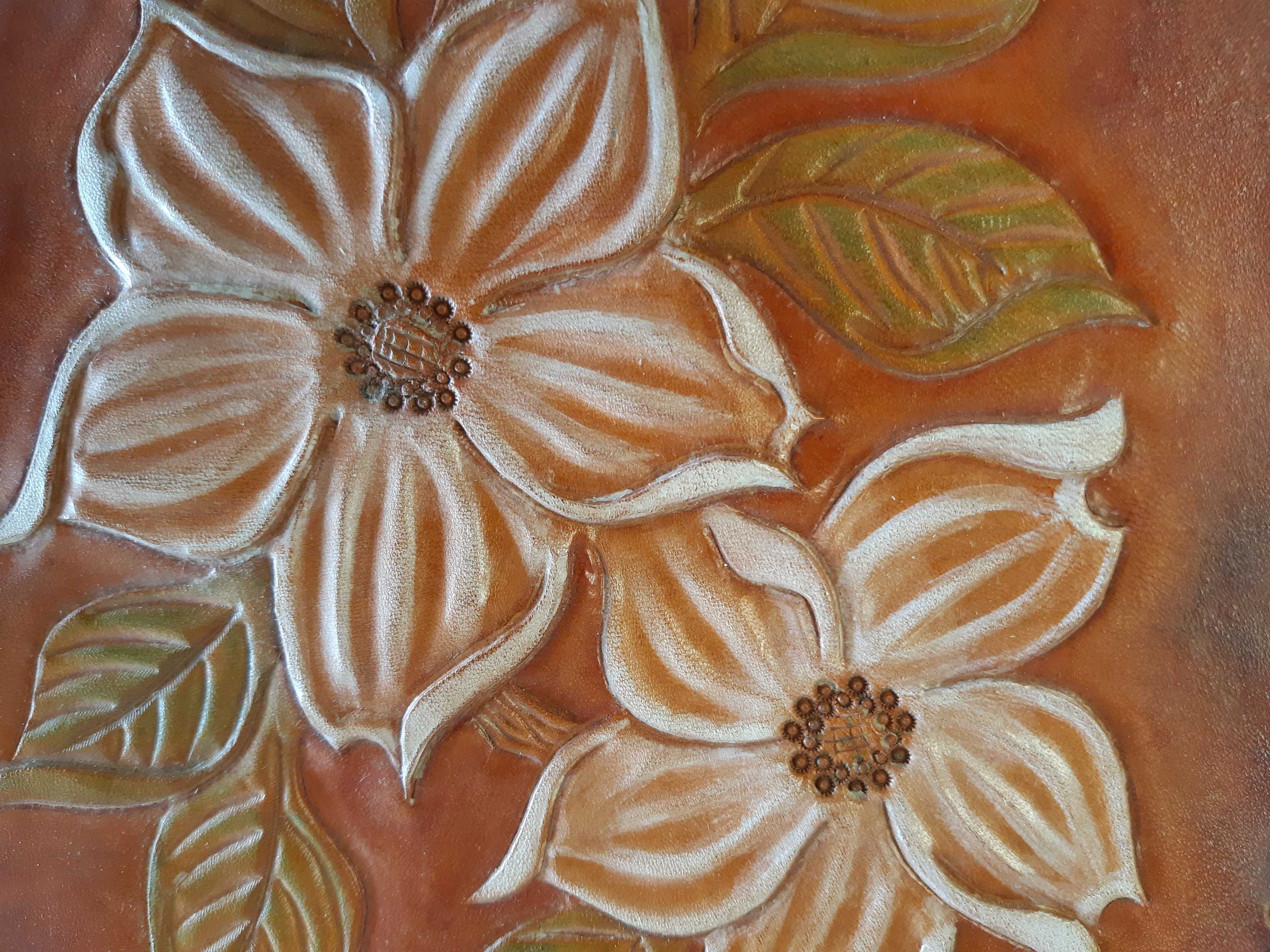 Tooled Leather Wall Art Dogwood Flowers Floral Design Leatherwork - Etsy