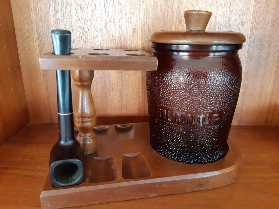 Tobacco Pipe Stand for 6 Pipes With Duraglas Amber Glass Humidor ...