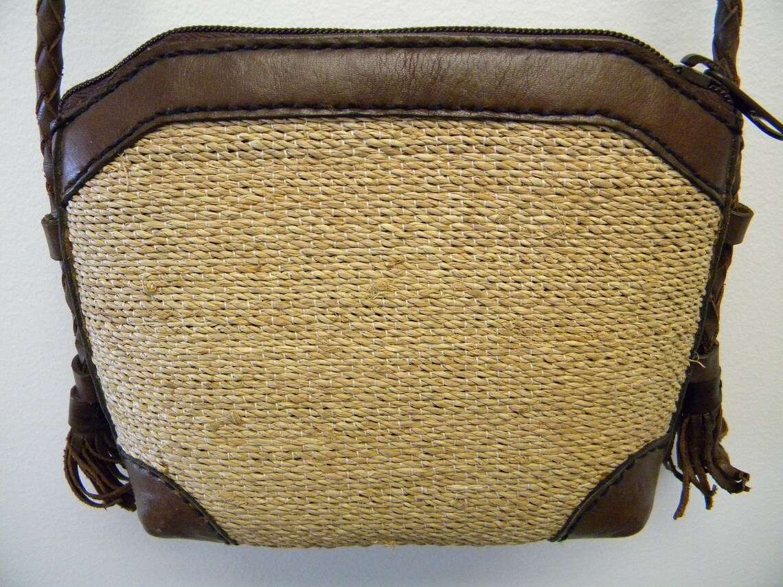 Jute and Leather Tiny Purse Shoulder Bag Crossbody Small - Etsy