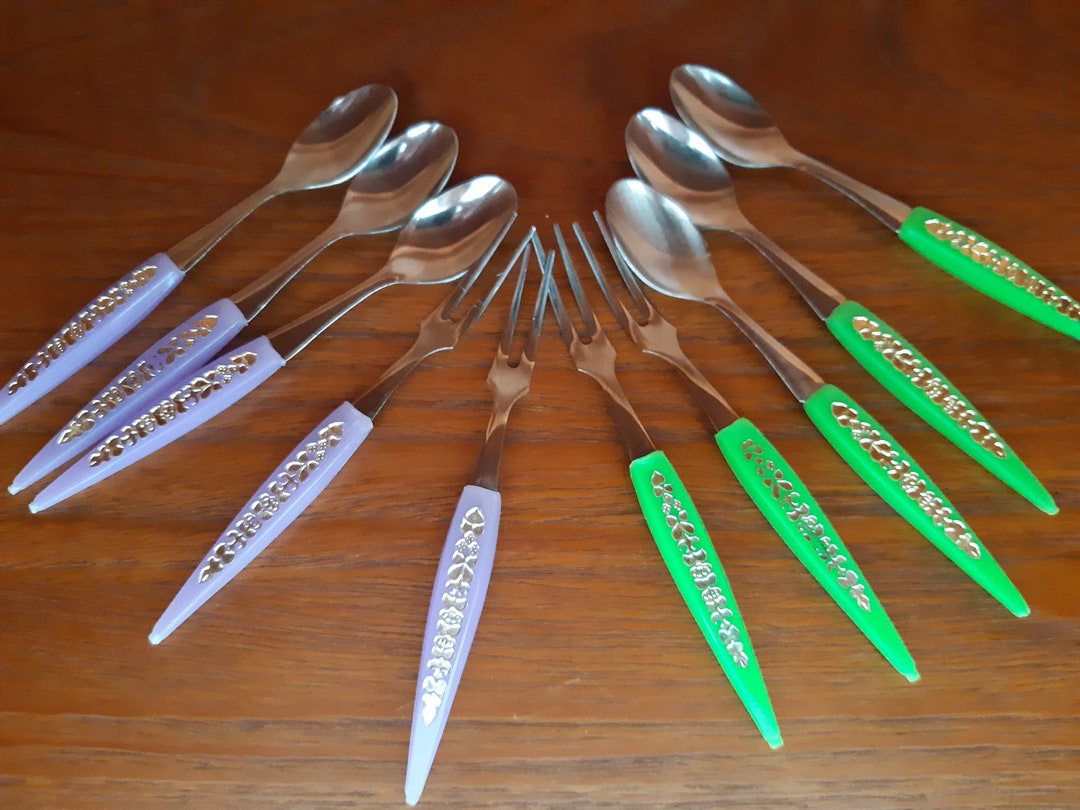 Vintage Cocktail Little Forks and Spoons Set of 10 With Two Colours ...