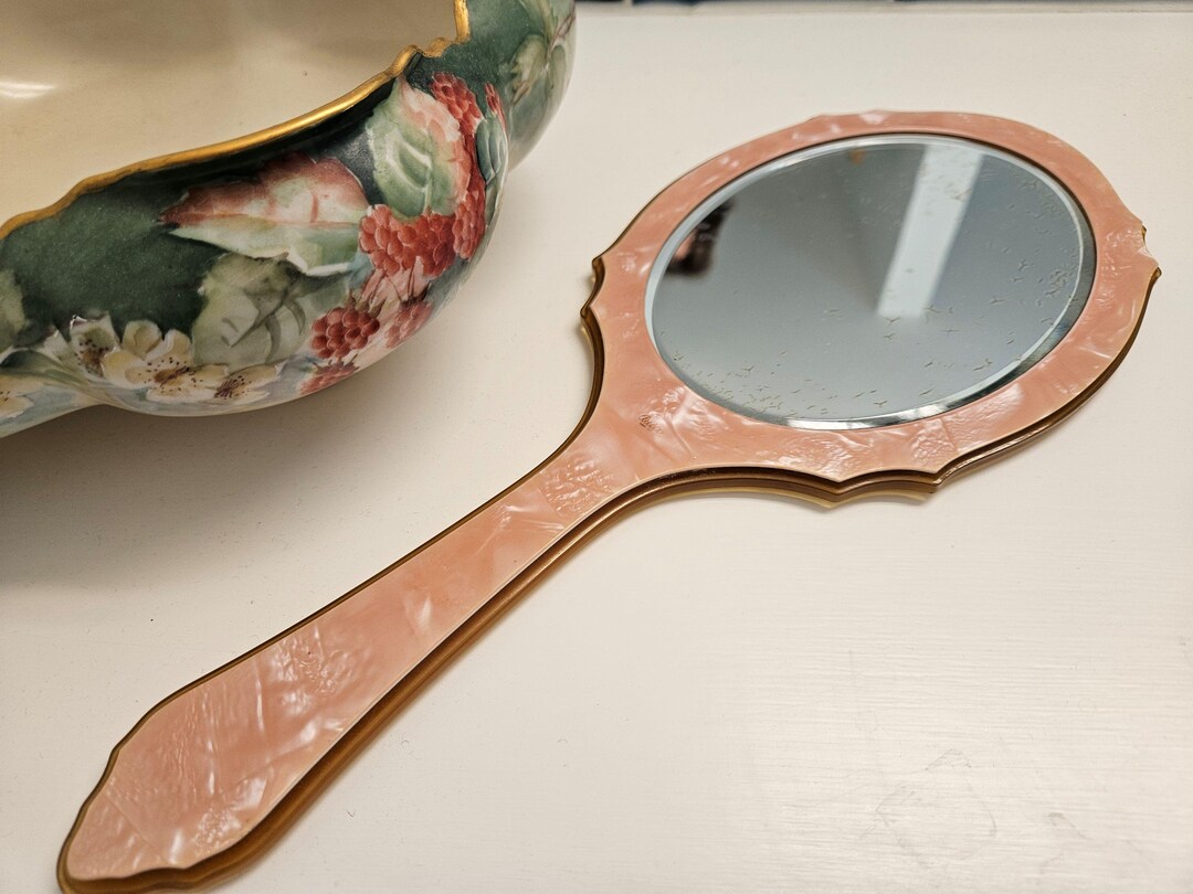 Hand Mirror Ausco Vintage Celluloid Peach Colour - Etsy