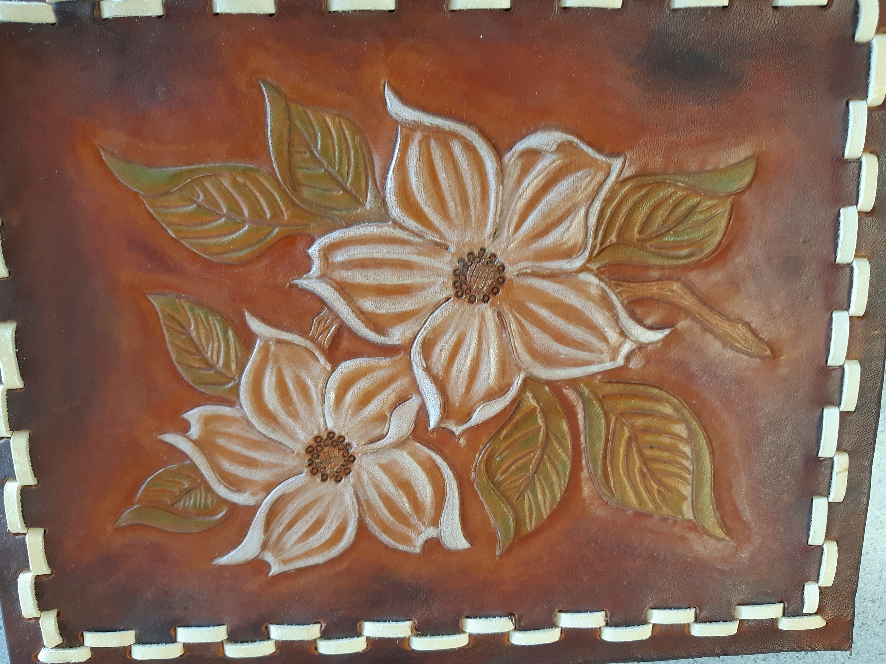 Tooled Leather Wall Art Dogwood Flowers Floral Design Leatherwork - Etsy