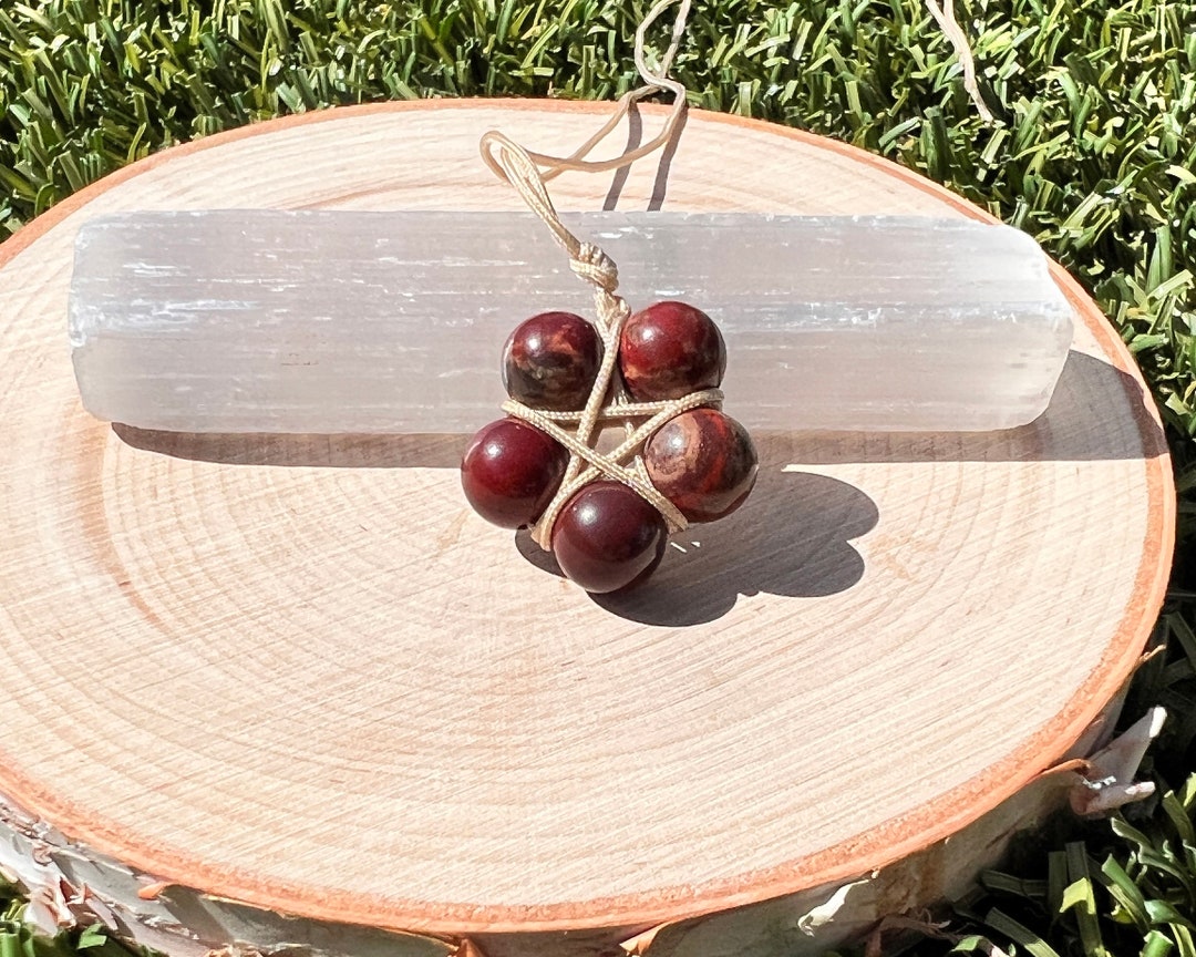 Red Jasper Pentagram Necklace, Adjustable Satin Cord – Crystal Bead ...