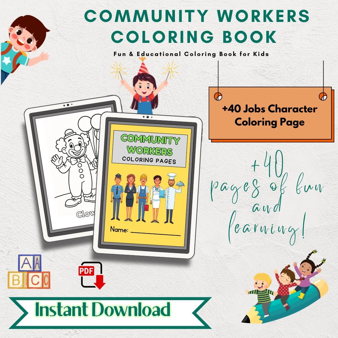 Community Workers Coloring Book | Fun & Educational for Kids | Instant ...