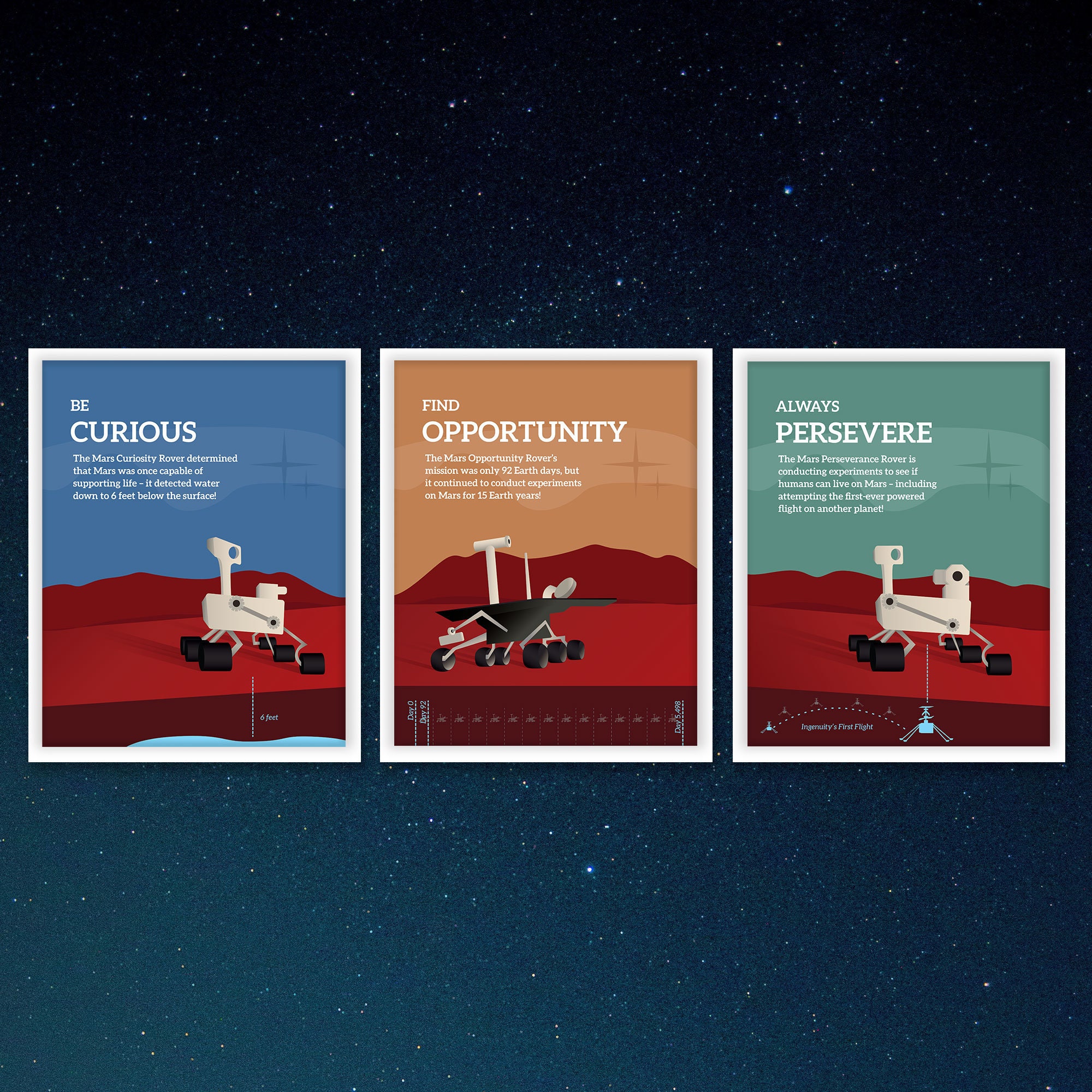 Mars Rovers Outer Space Set of 3 Printable Wall Art Decorate Your Kid's ...