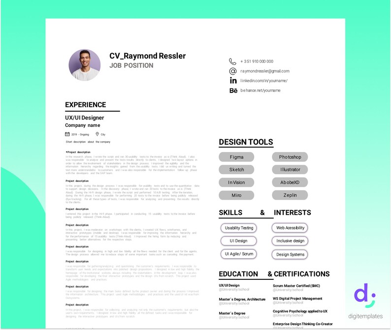 Powerpoint Resume Template + Free Cover Letter + References - Etsy