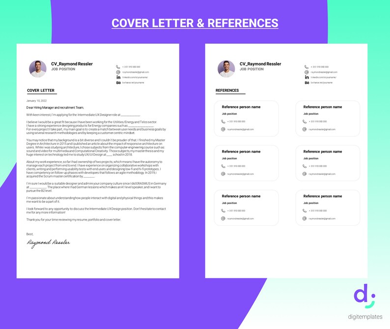 Powerpoint Resume Template + Free Cover Letter + References - Etsy