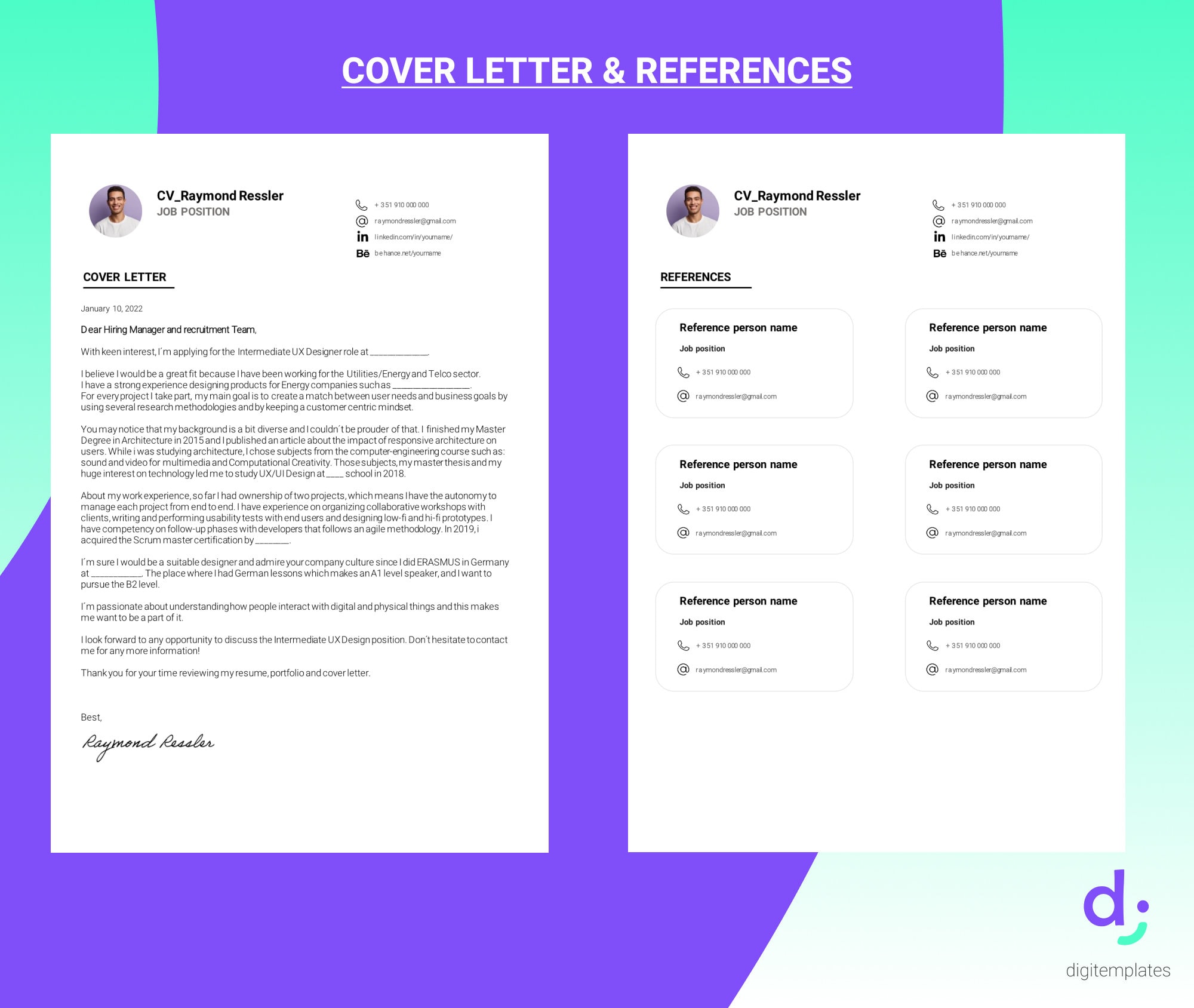 Powerpoint Resume Template + Free Cover Letter + References - Etsy