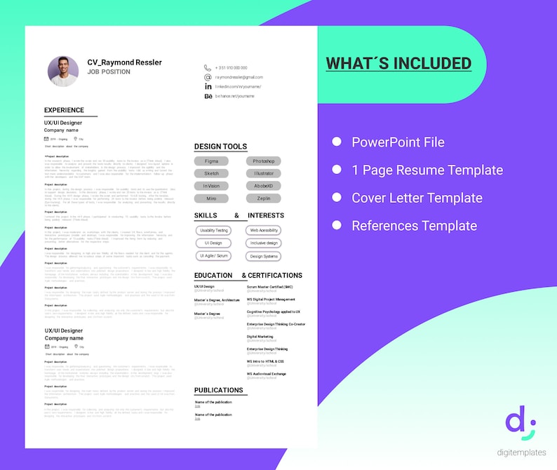 Powerpoint Resume Template + Free Cover Letter + References - Etsy