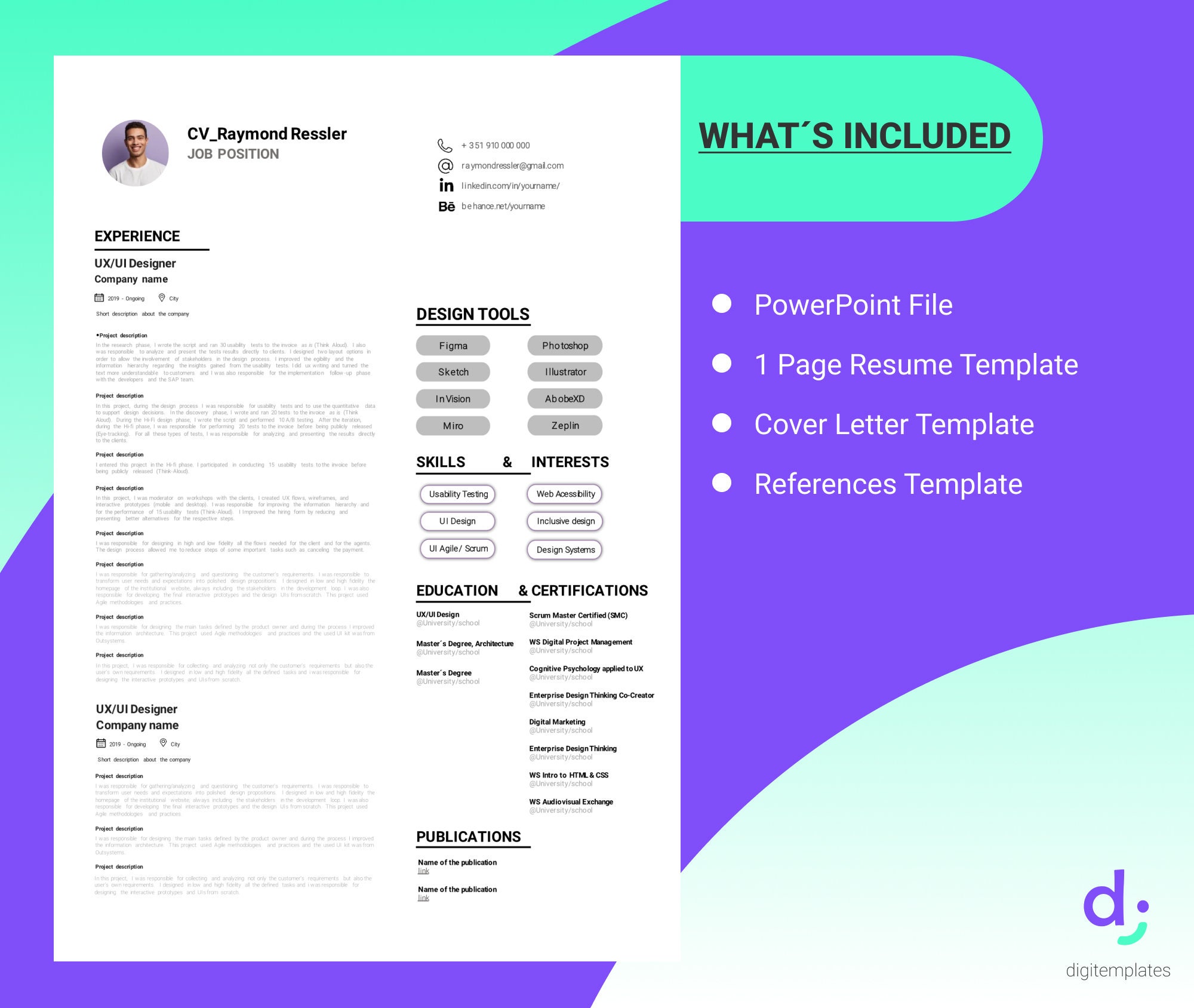 Powerpoint Resume Template + Free Cover Letter + References - Etsy