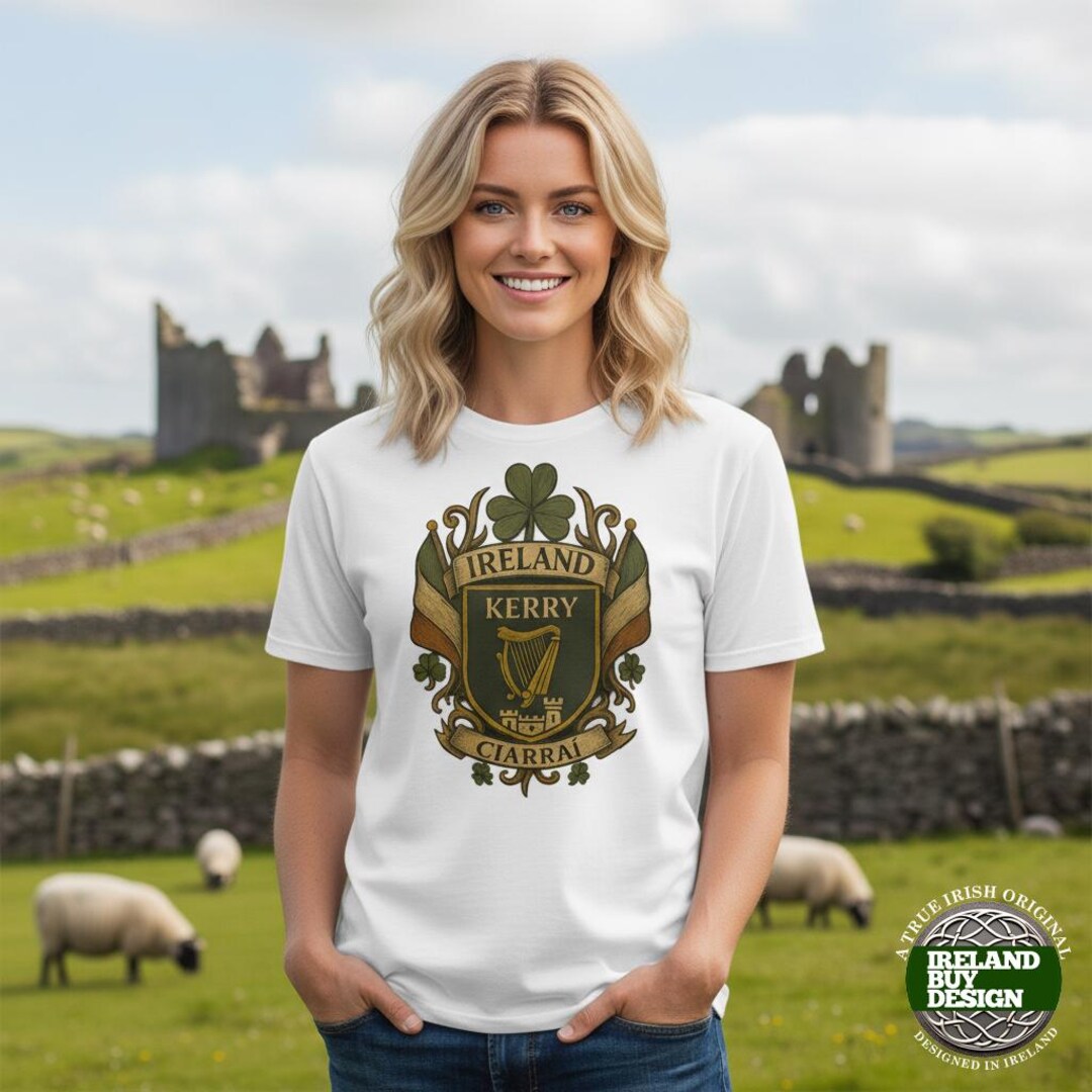 Kerry Irish Heritage T-shirt With Vintage County Crest, Designed in ...