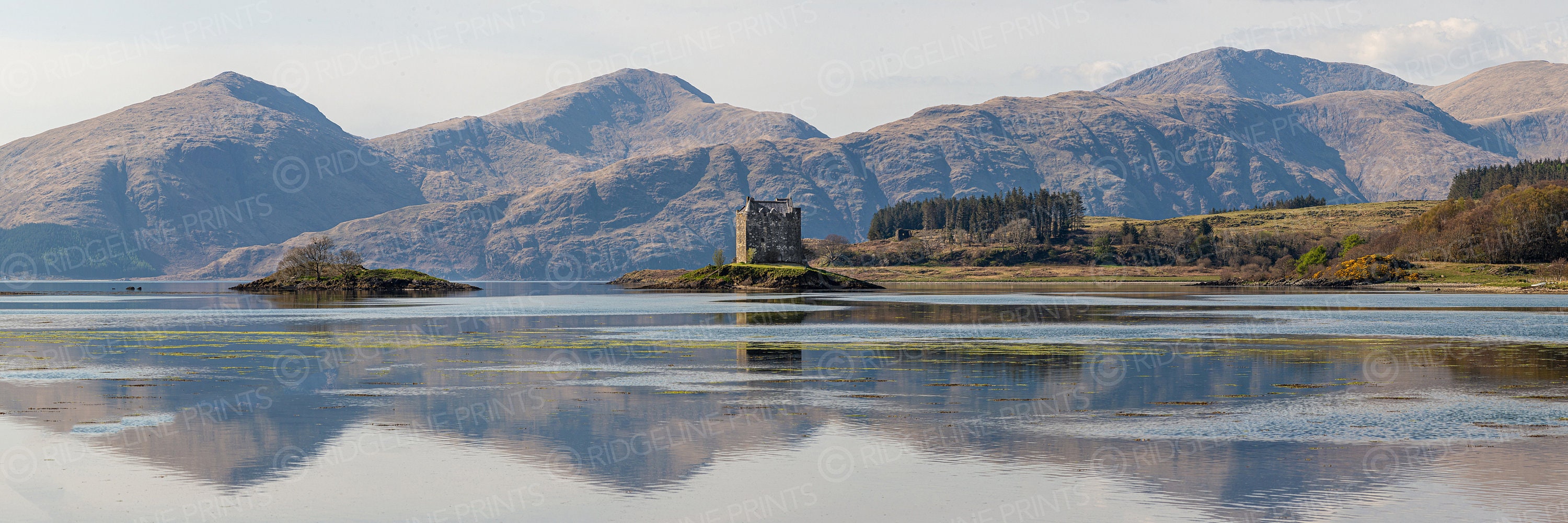 Castle Stalker Panorama With Mountains Reflections- Scotland - PRINT ...