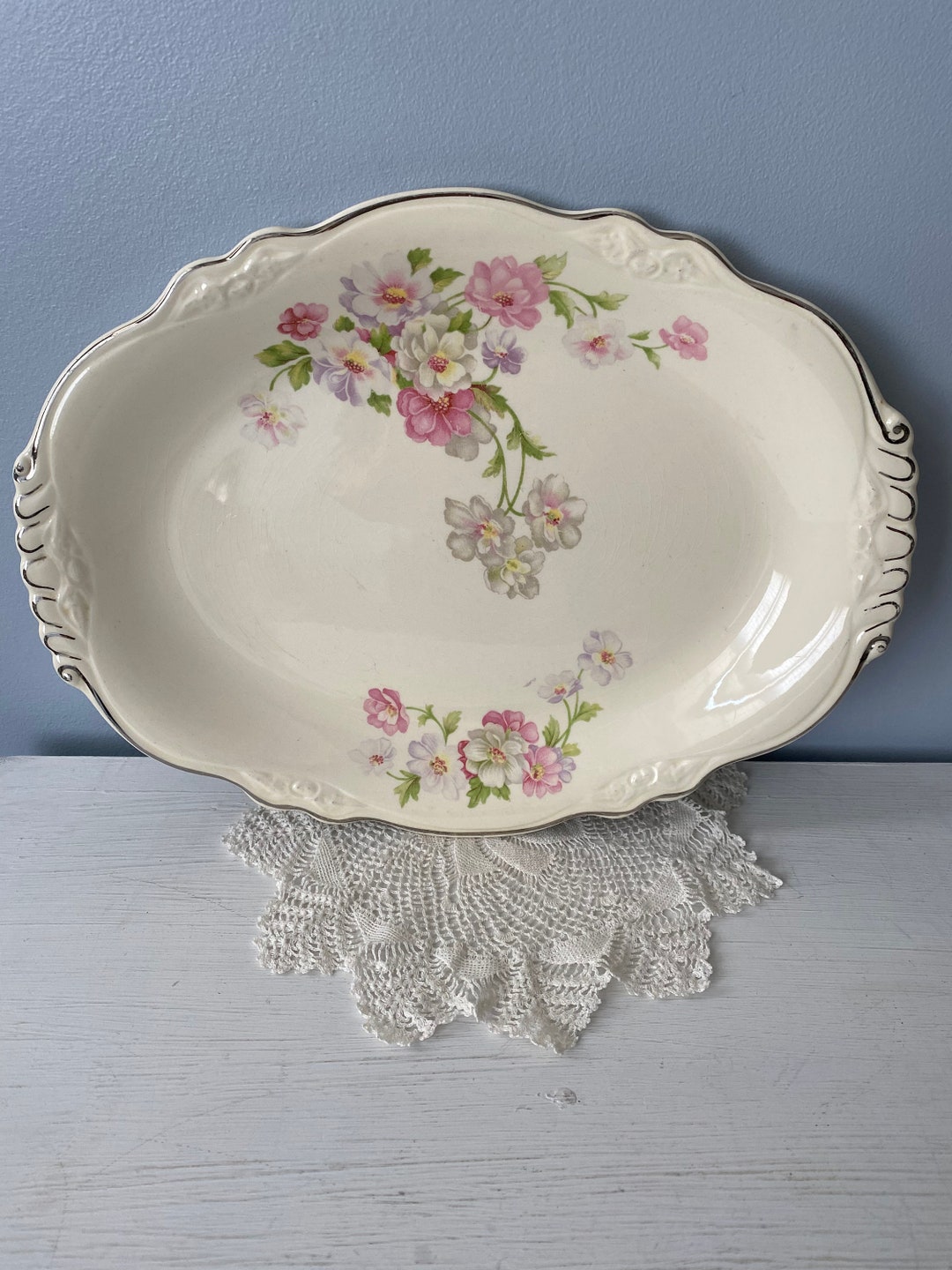 Homer Laughlin Platter Virginia Rose Pattern Silver Trim 11.5 Inches - Etsy