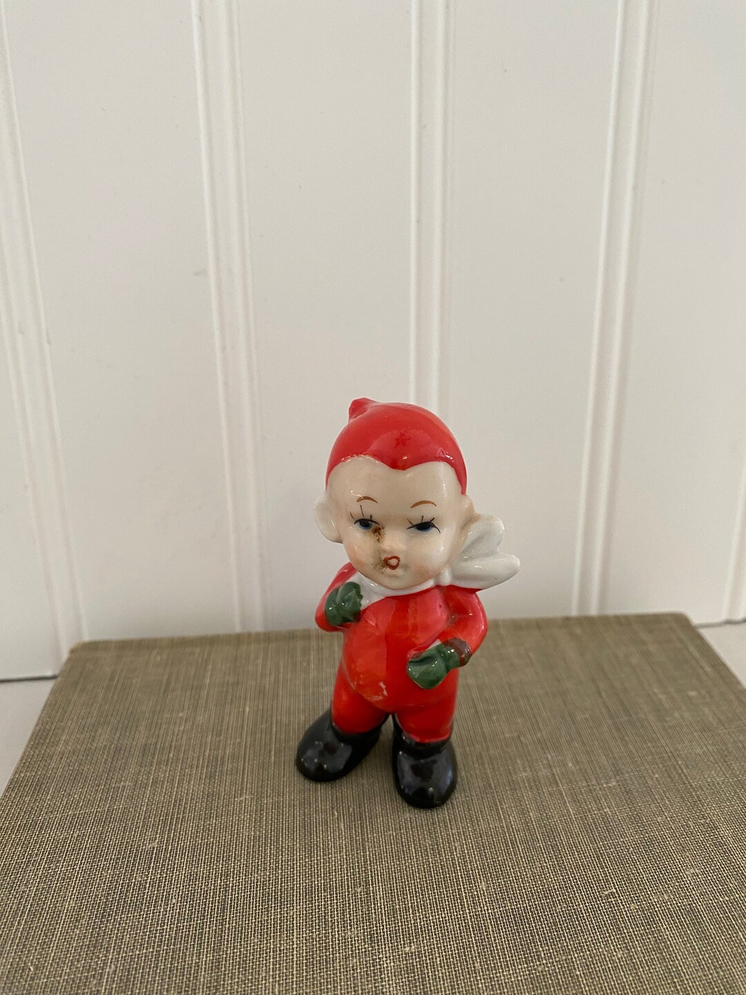 Ceramic Elf With Red Suit Figurine Knick Knack Collectible - Etsy