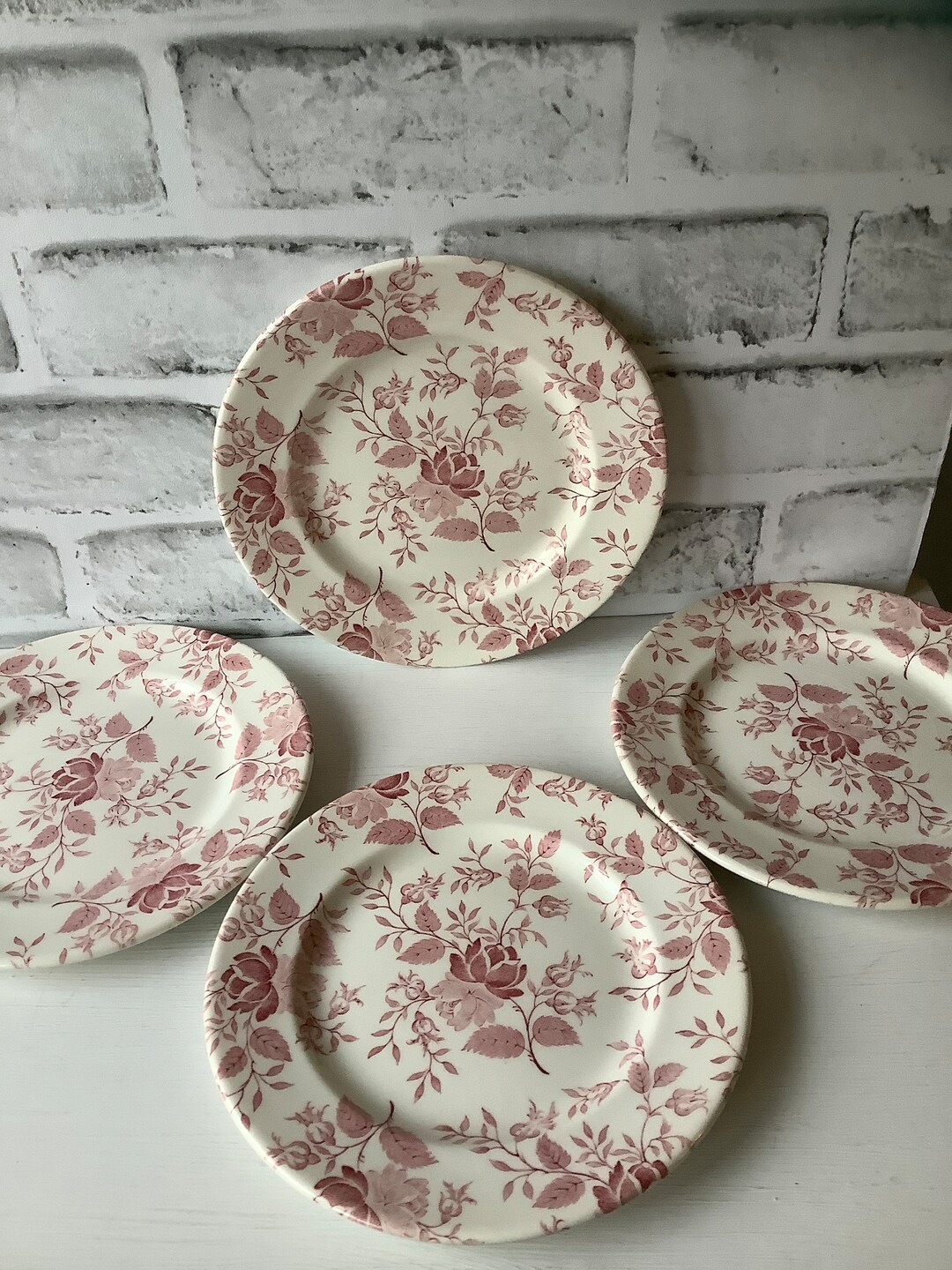 EIT Ironstone Red Rose Pattern Salad Dessert Plates Dishes 1960s ...