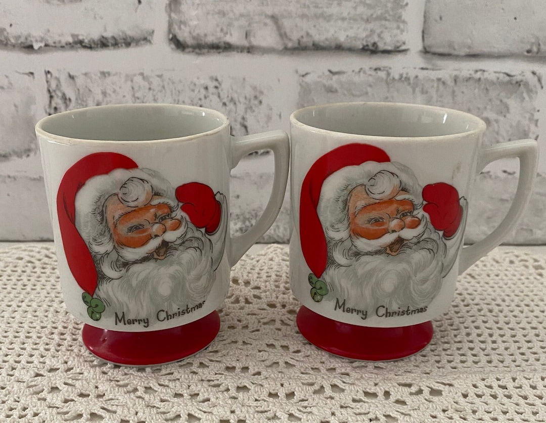 Set of 2 Lefton Santa Face Mugs Merry Christmas - Etsy