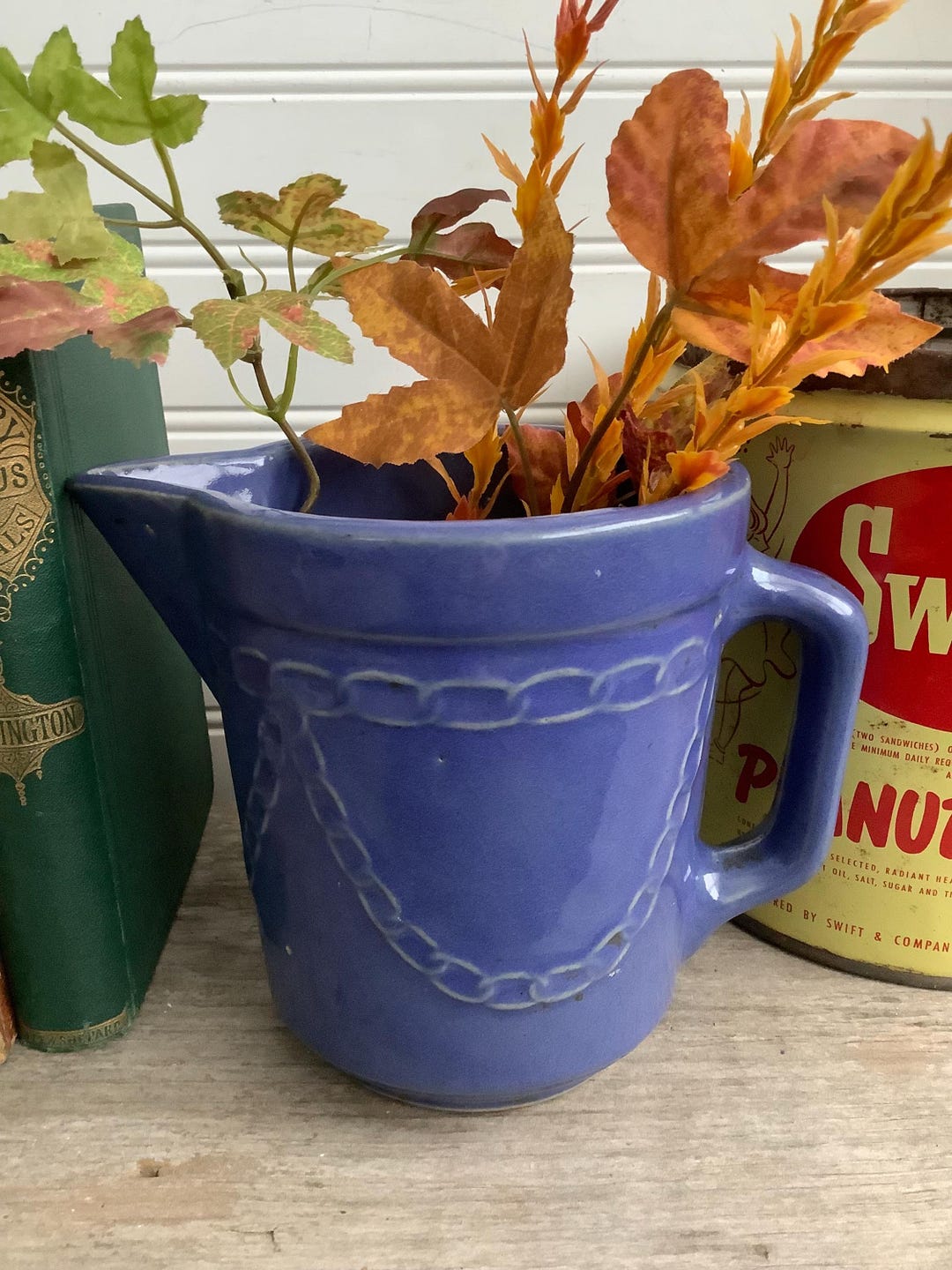 Blue Stoneware Pitcher With Chain Pattern - Etsy